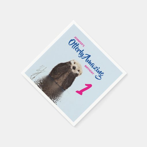 Otterly Amazing Birthday Cute Otter Photo Napkins | Zazzle
