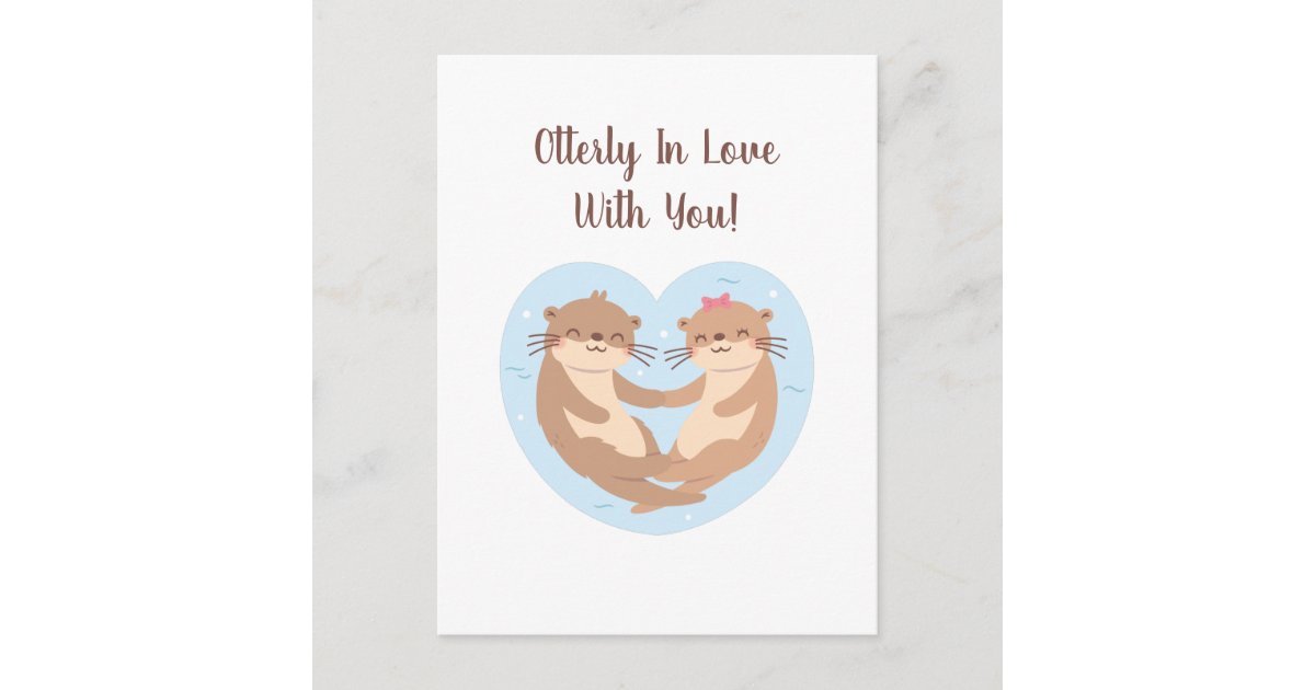 Otterly In Love With You, Cute Otter Love Pun Postcard | Zazzle