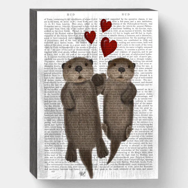 Otters Holding Hands Wooden Box Sign | Zazzle