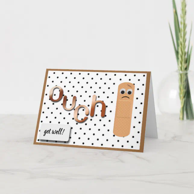 "ouch" sad bandaid get well card | Zazzle