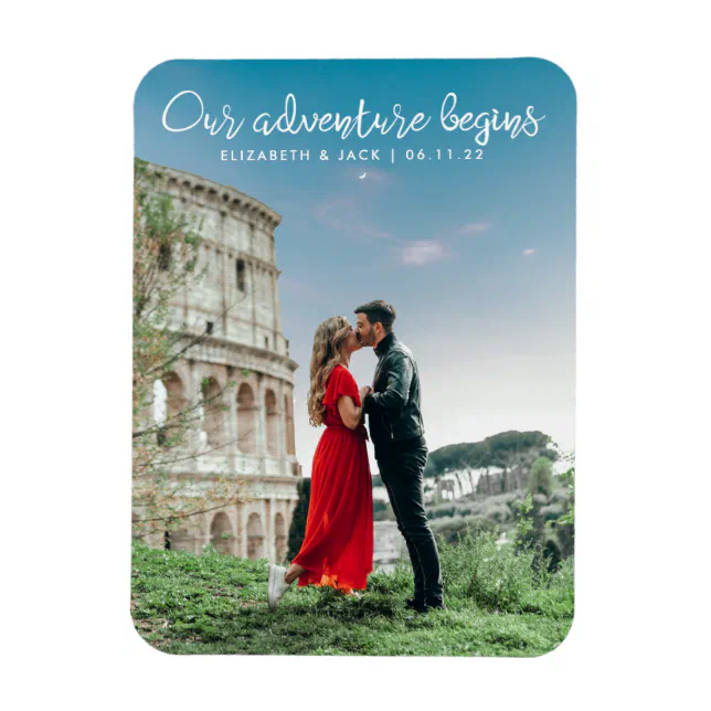 Our Adventure Begins Photo Save the Date Magnet | Zazzle
