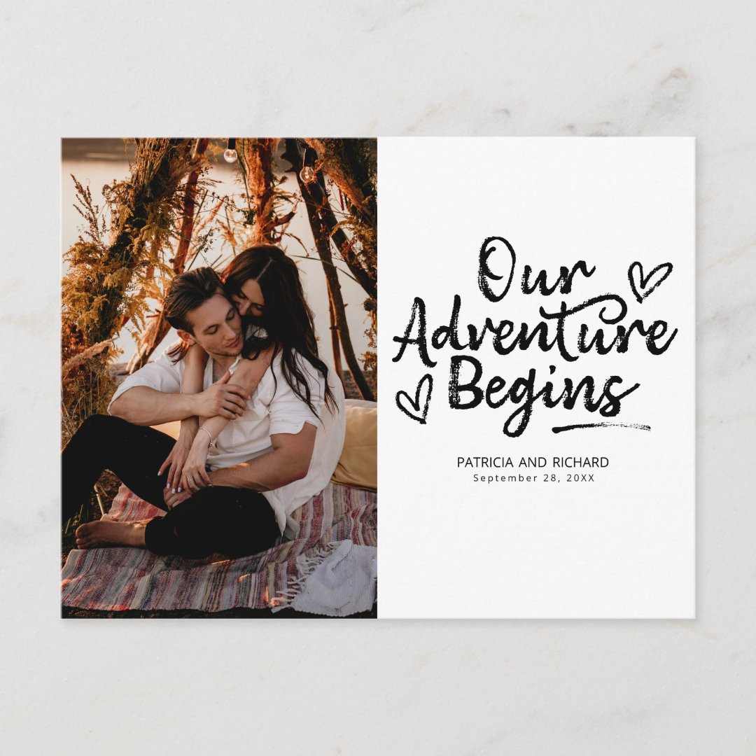 Our Adventure Begins Wedding Save The Date Photo Postcard | Zazzle