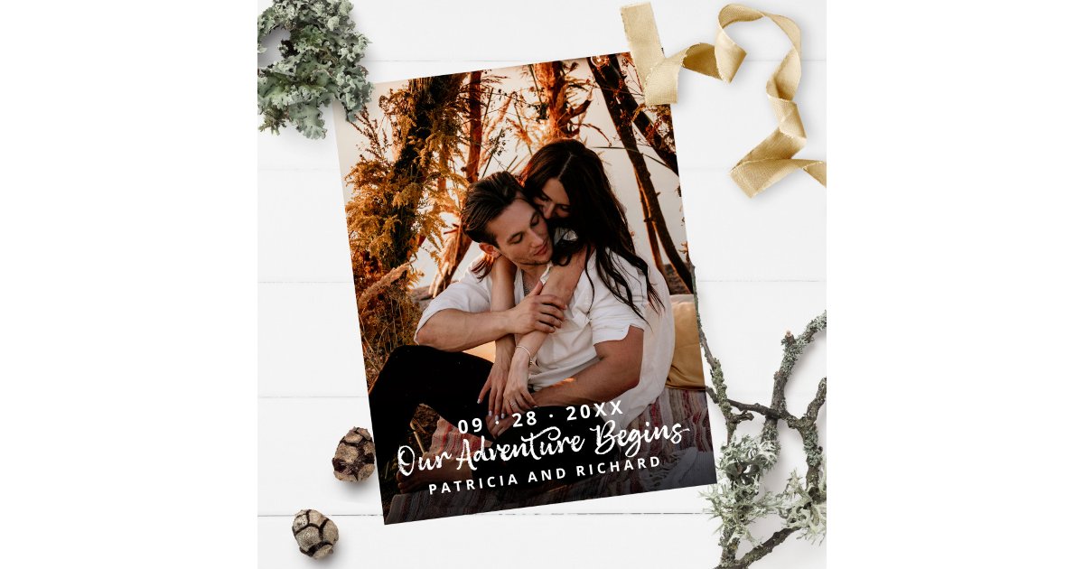 Our Adventure Begins Wedding Save The Date Photo Postcard | Zazzle