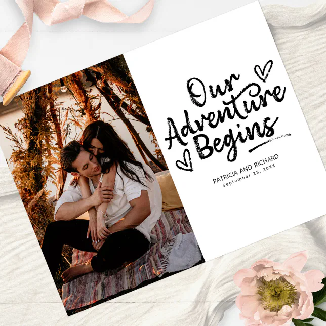 Our Adventure Begins Wedding Save The Date Photo Postcard | Zazzle