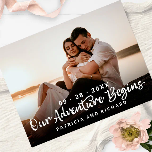 Our Adventure Begins Wedding Save The Date Photo Postcard | Zazzle