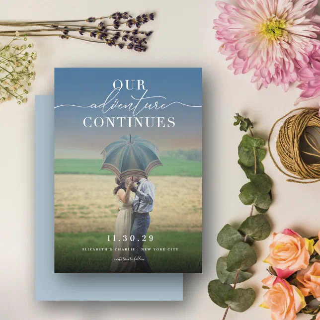 Our Adventure Continues Chic Classic Script Photo Save The Date | Zazzle