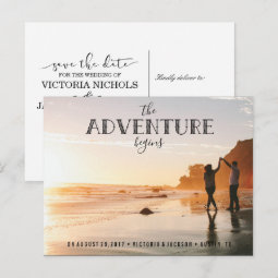 Our Adventure Save the Date Photo HIPSTER Announcement Postcard | Zazzle