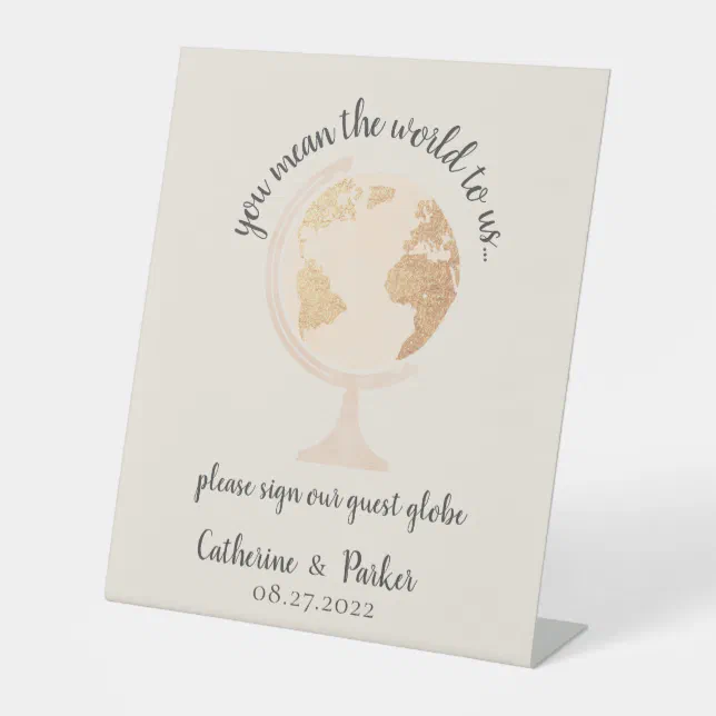 Our Adventure World Globe Map Travel Gold Wedding Pedestal Sign | Zazzle