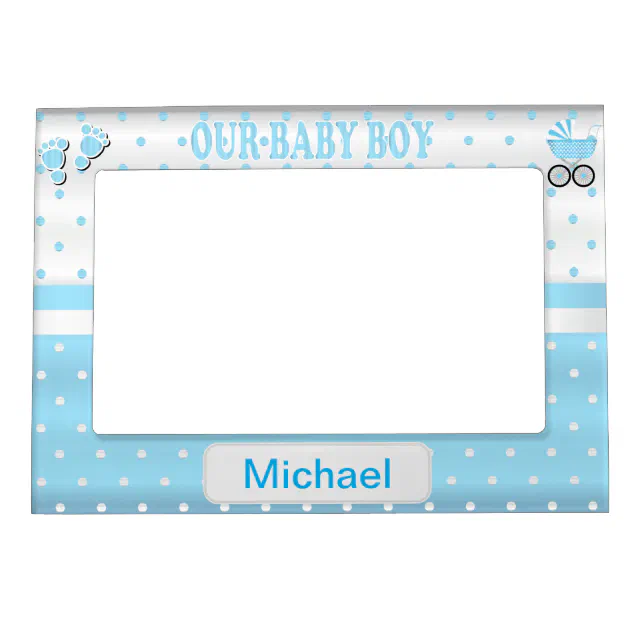 Our Baby Boy - Baby Blue Polka Dots Magnetic Frame | Zazzle