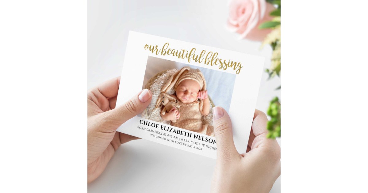 Our Beautiful Blessing Baby Birth Elegant Gold | Zazzle