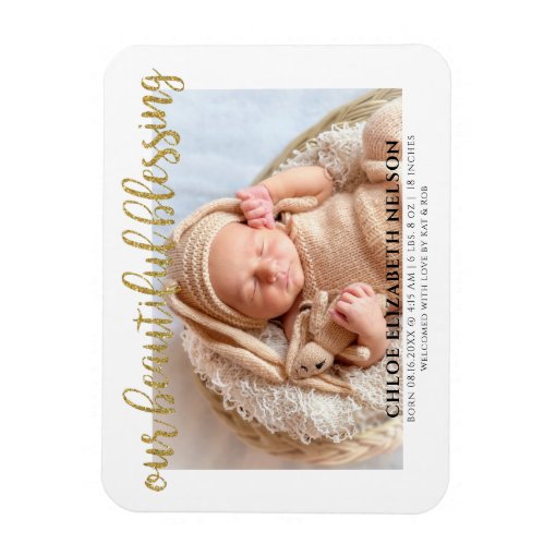 Our Beautiful Blessing Elegant Gold Glitter Baby Magnet | Zazzle