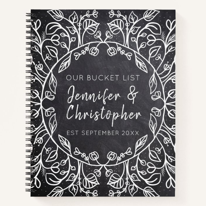 Our Bucket List Couple's Chalkboard Floral Notebook | Zazzle.com