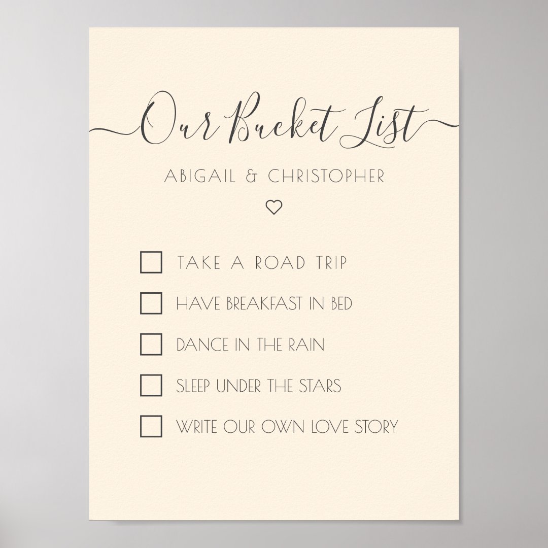 Our Bucket List Customized Keepsake Checklist Poster | Zazzle