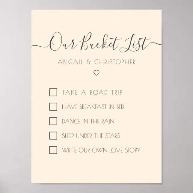 Our Bucket List Customized Keepsake Checklist Poster | Zazzle