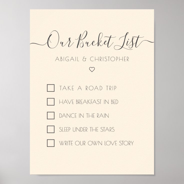 Our Bucket List Customized Keepsake Checklist Poster | Zazzle