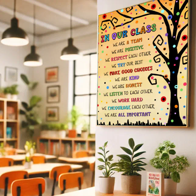 Our Class Rules Teacher Inspiring Colorful Tree Poster | Zazzle