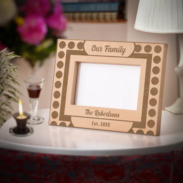 Our Family Modern Circle Square Wooden Picture Engraved Frames | Zazzle