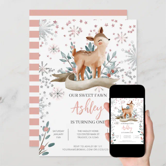 Our Fawn Is Turning One 1st Birthday Invitation | Zazzle