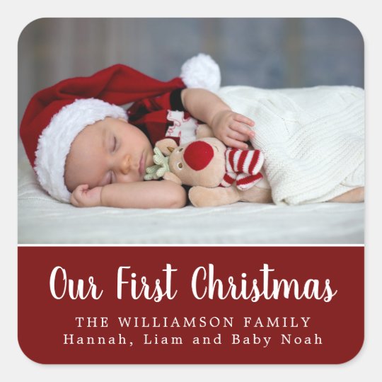 Our First Christmas Custom Photo Stickers | Zazzle.com