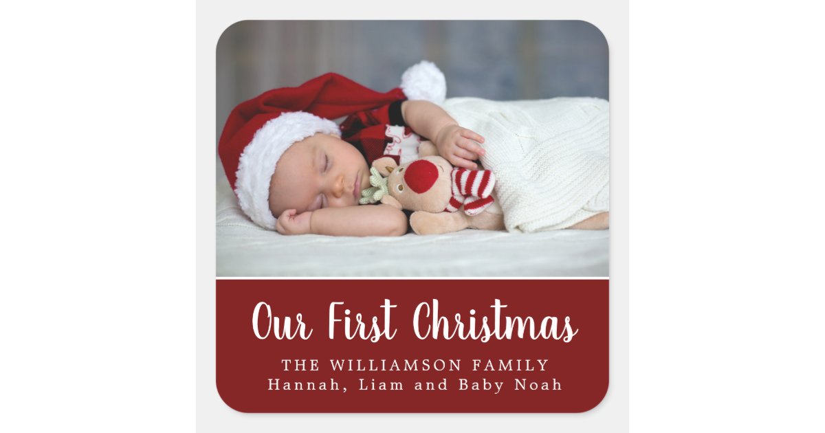 Our First Christmas Custom Photo Stickers | Zazzle
