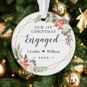 Our First Christmas Engaged Geometric Floral Photo Ornament | Zazzle