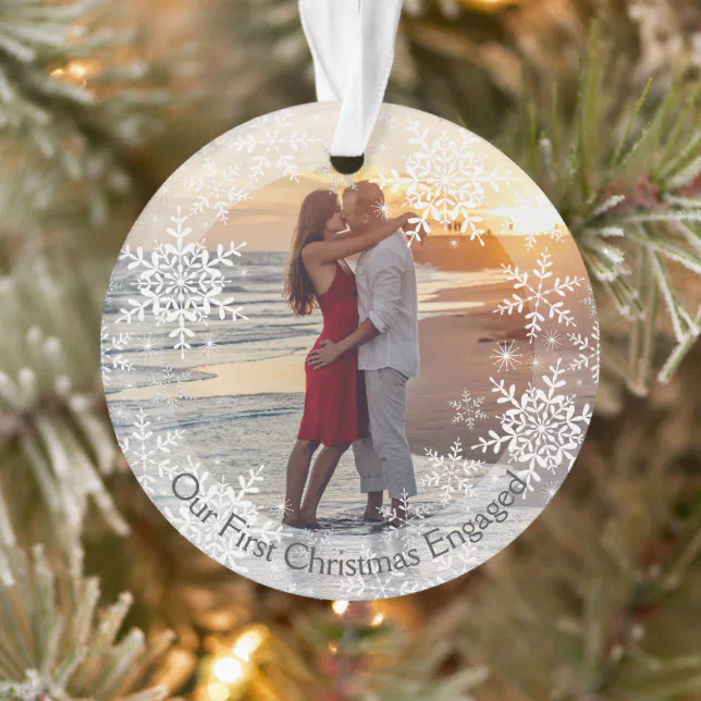 Our First Christmas Engaged Snowflakes Christmas Ornament | Zazzle