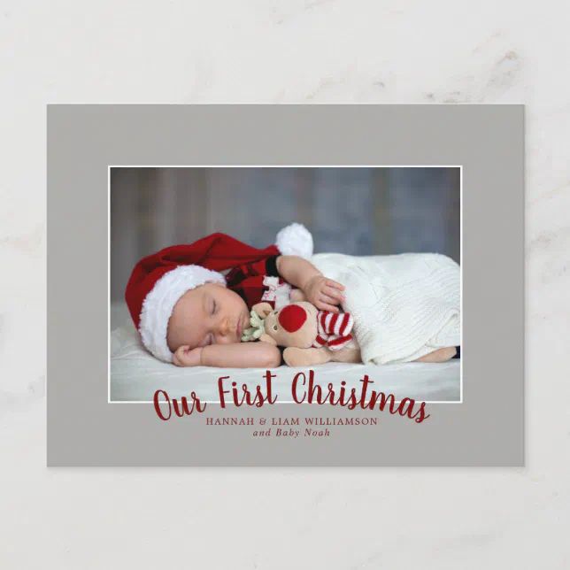 Our First Christmas Family Photo Holiday Postcard | Zazzle