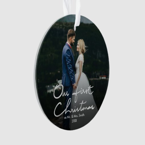 Our First Christmas Hand Lettered Christmas Ornament | Zazzle