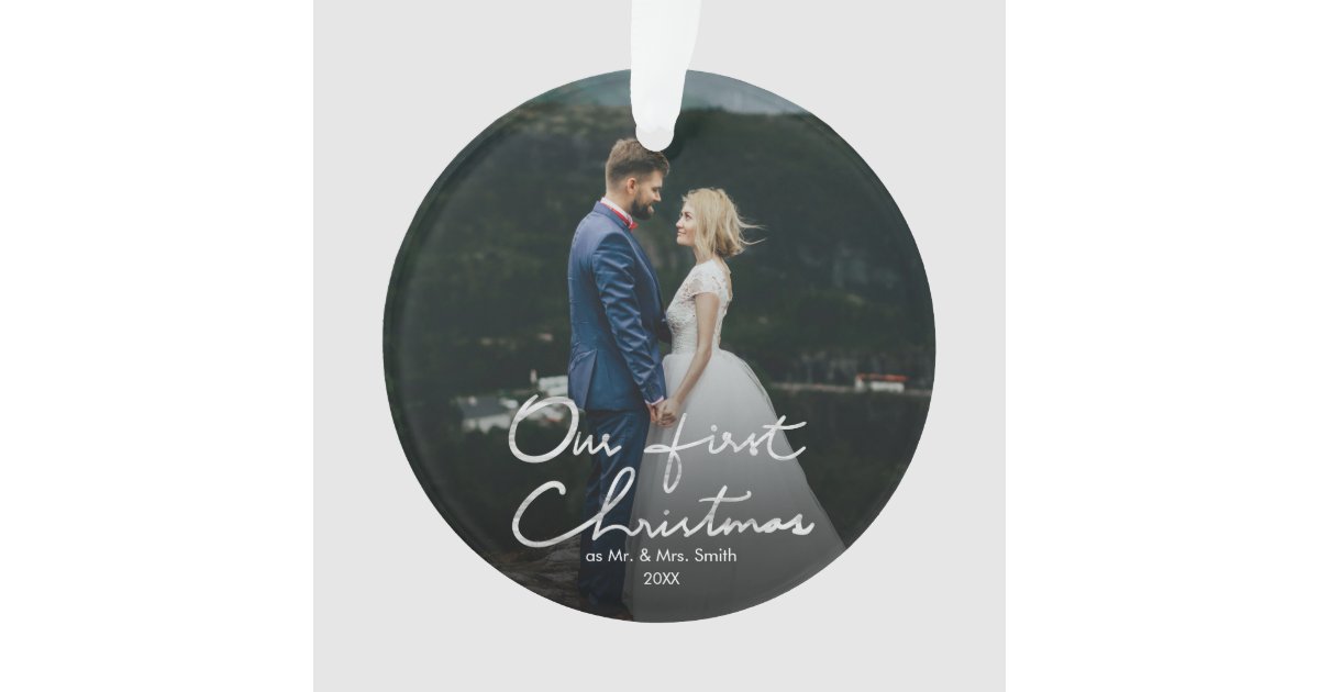 Our First Christmas Hand Lettered Christmas Ornament | Zazzle