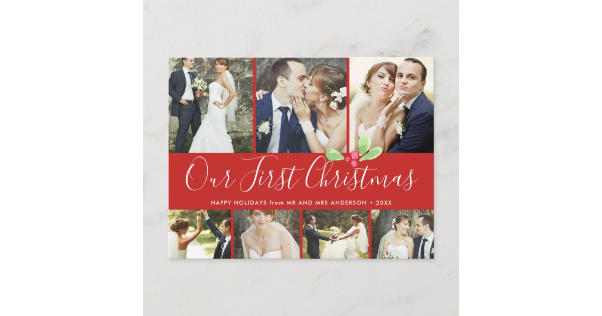 Our First Christmas Married Holiday 7Photo Collage Postcard | Zazzle