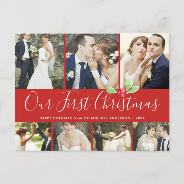 Our First Christmas Married Holiday 7Photo Collage Postcard | Zazzle
