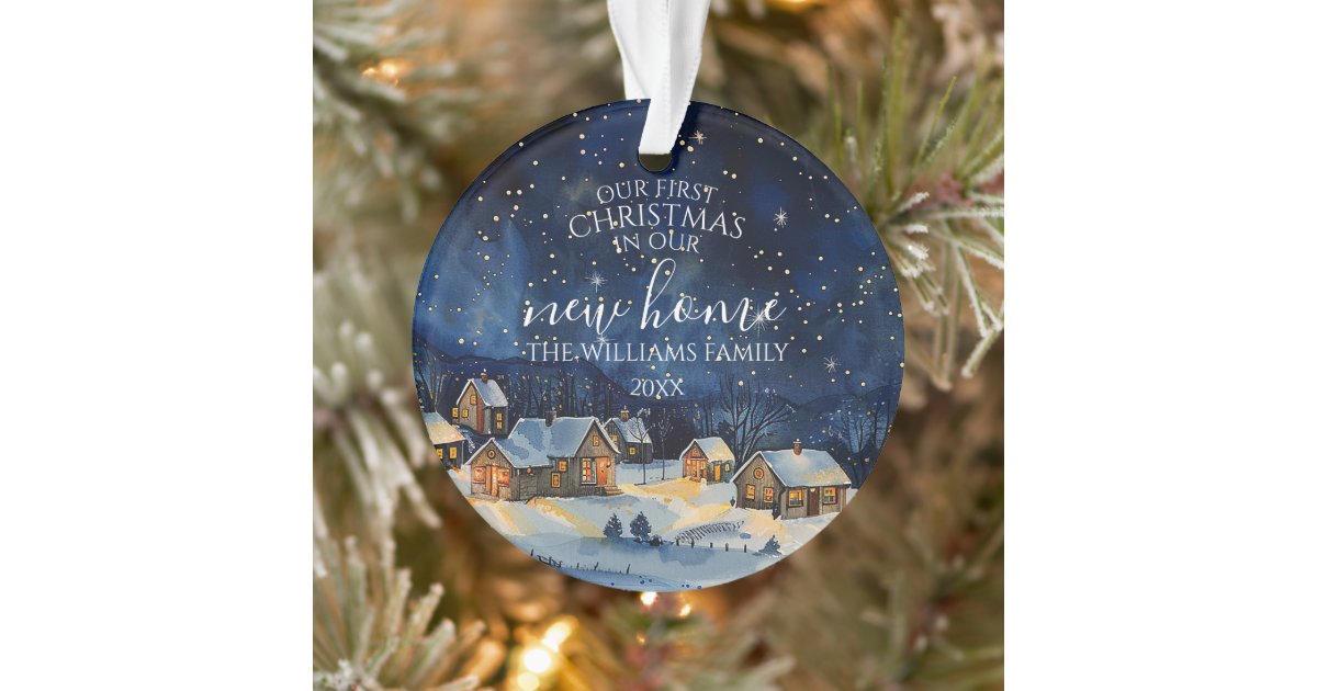 Our First Christmas New Home Photo Rustic Night Ornament | Zazzle