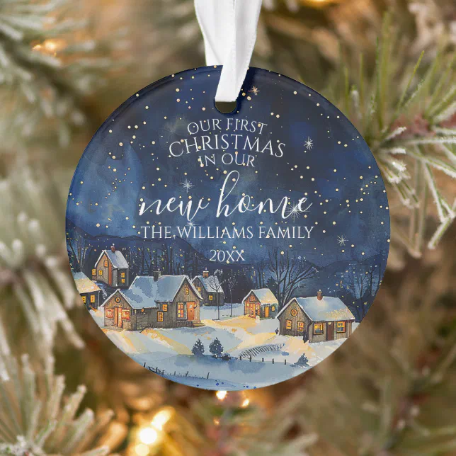 Our First Christmas New Home Photo Rustic Night Ornament | Zazzle