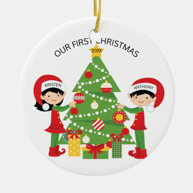 Our First Christmas Personalized Christmas Ceramic Ornament | Zazzle