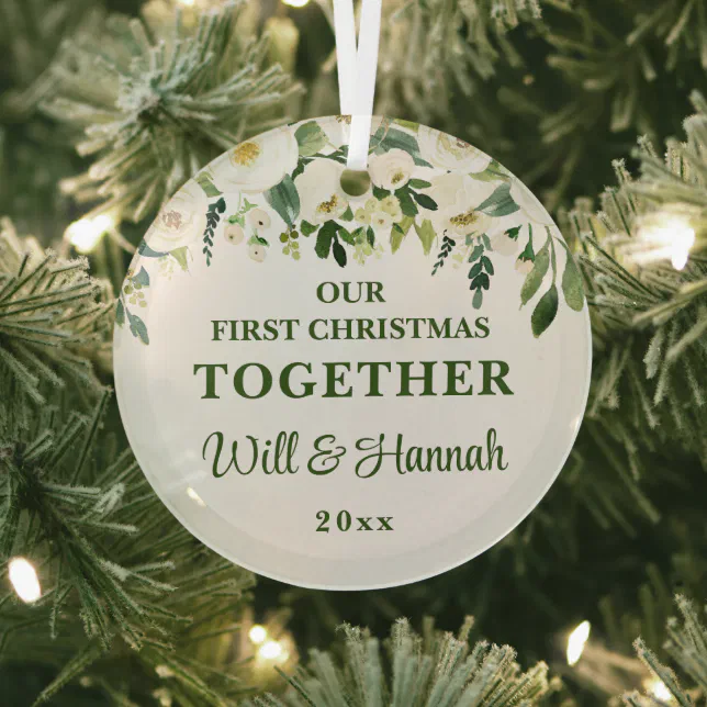 Our First Christmas Together Personalized Couple Glass Ornament | Zazzle