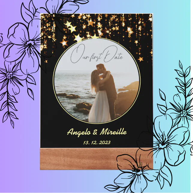 Our first Date custom photo and message blackLedge Picture Ledge | Zazzle