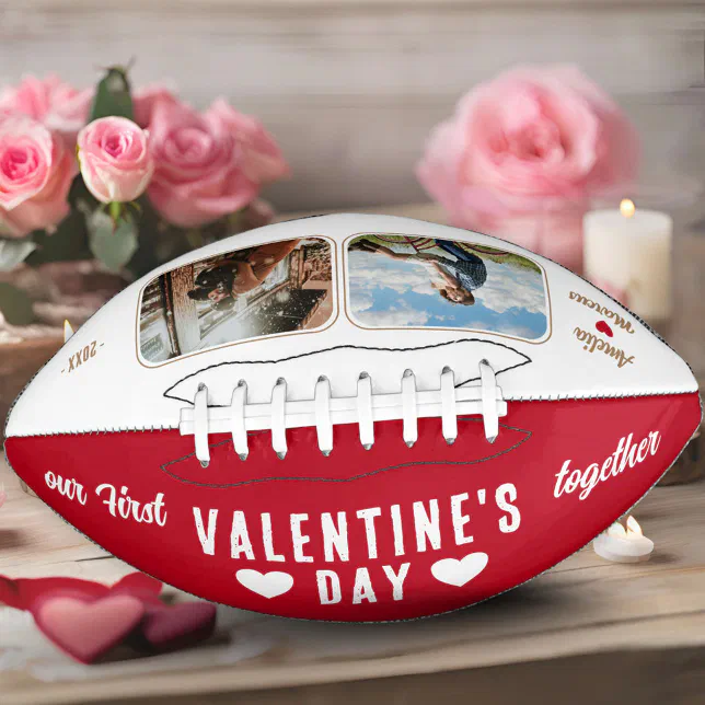 Our First Valentine's Day Together 2 Photos Red Football | Zazzle