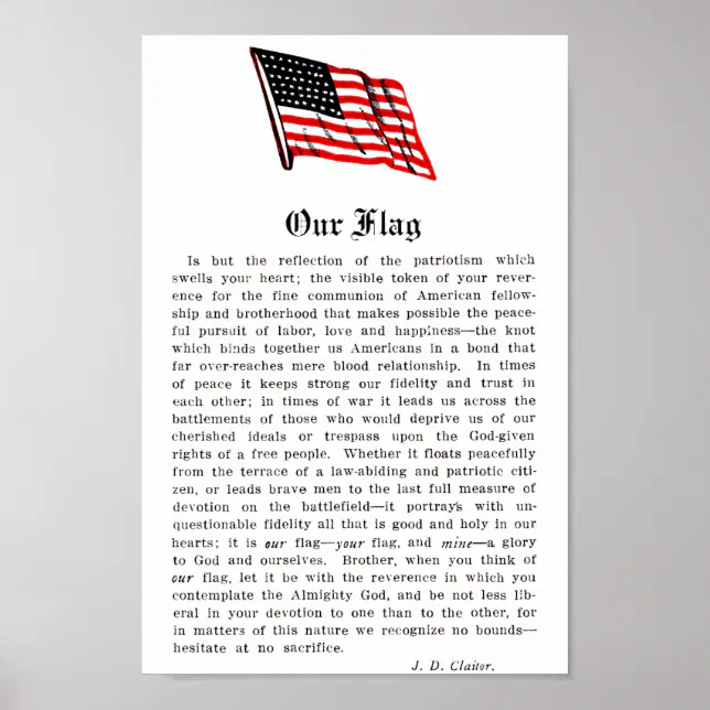 Our Flag USA Americana Patriotism Words Sayings Poster | Zazzle