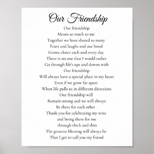 Our Friendship Best Friend Poem Poster | Zazzle