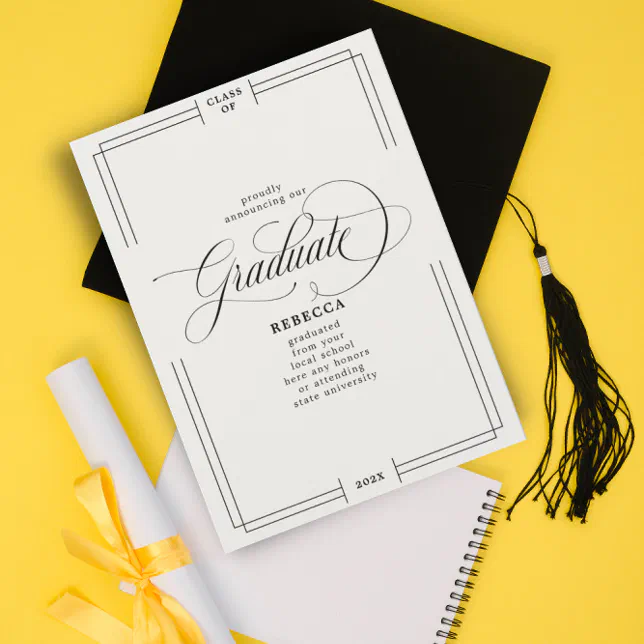 Our Graduate Classic Script Graduation Announcement | Zazzle