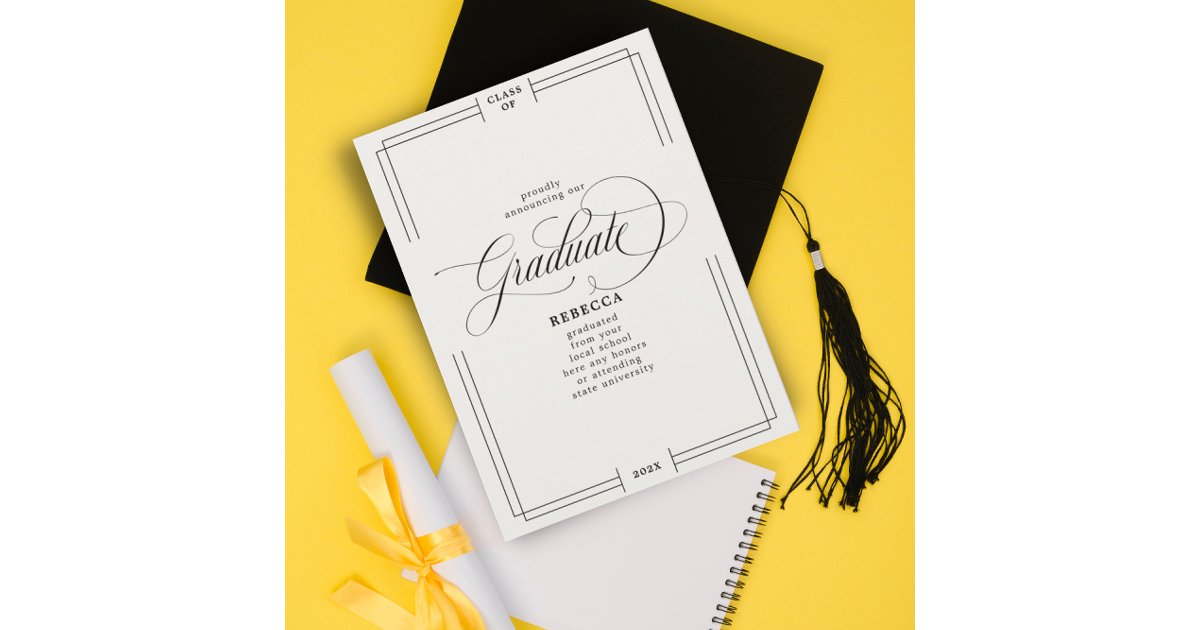 Our Graduate Classic Script Graduation Announcement | Zazzle