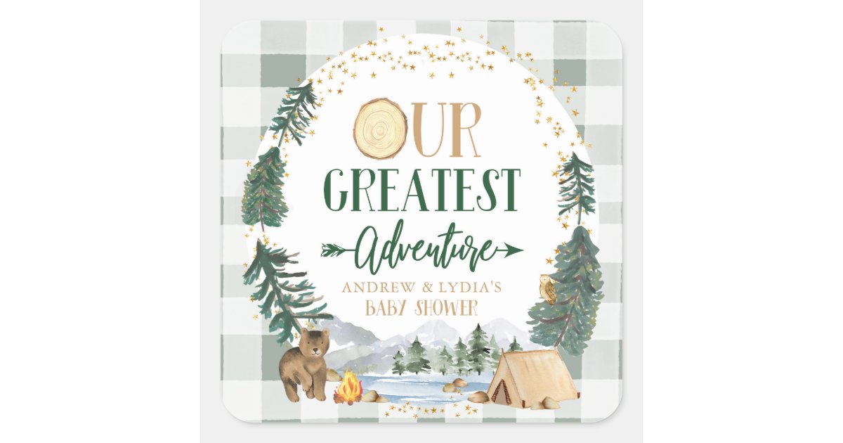 Our Greatest Adventure Baby Shower Square Sticker | Zazzle