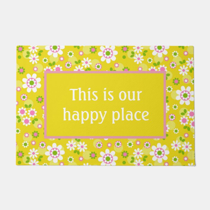 Our Happy Place Retro Mod Flowers Doormat | Zazzle.com