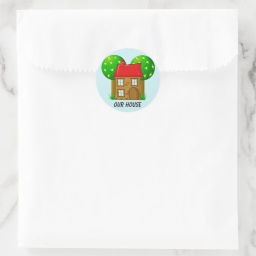 Our House Cartoon House and Trees Classic Round Sticker | Zazzle