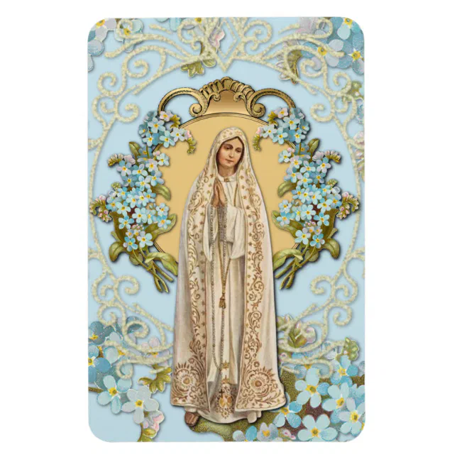 Our Lady of Fatima Blue Floral Religious Magnet | Zazzle