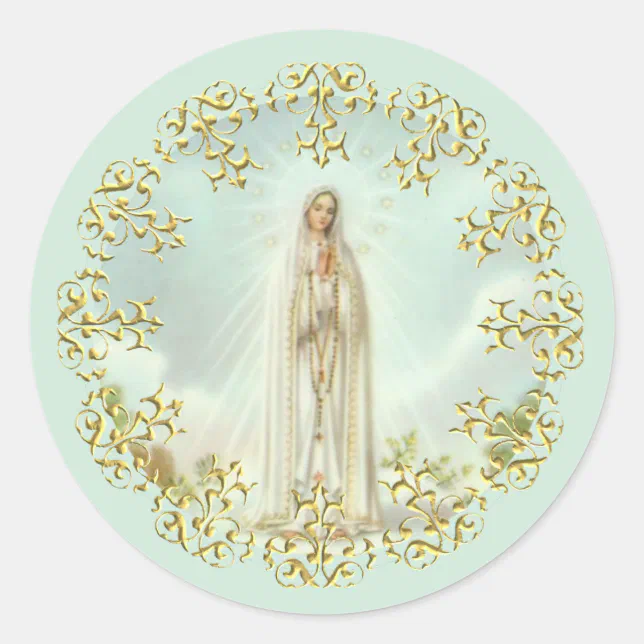 Our Lady of Fatima Gold Lace Classic Round Sticker | Zazzle