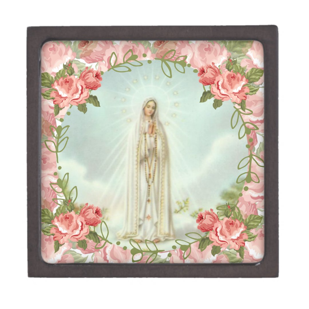 Our Lady of Fatima Holy Rosary Pink Roses Jewelry Gift Box | Zazzle