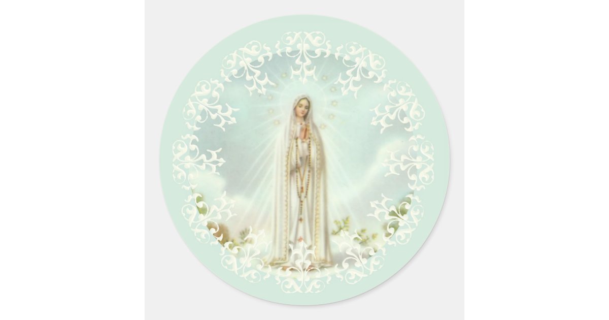 Our Lady of Fatima White Lace Classic Round Sticker | Zazzle