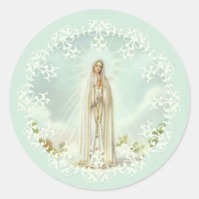 Our Lady of Fatima White Lace Classic Round Sticker | Zazzle