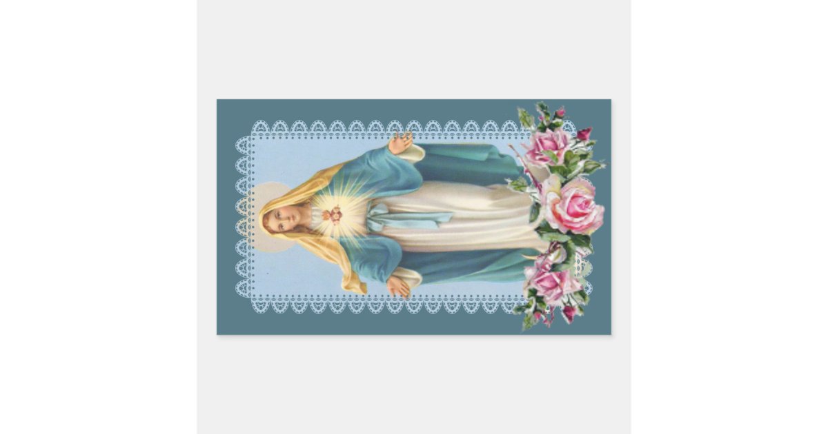 Our Lady of Grace Pink Roses Rectangular Sticker | Zazzle